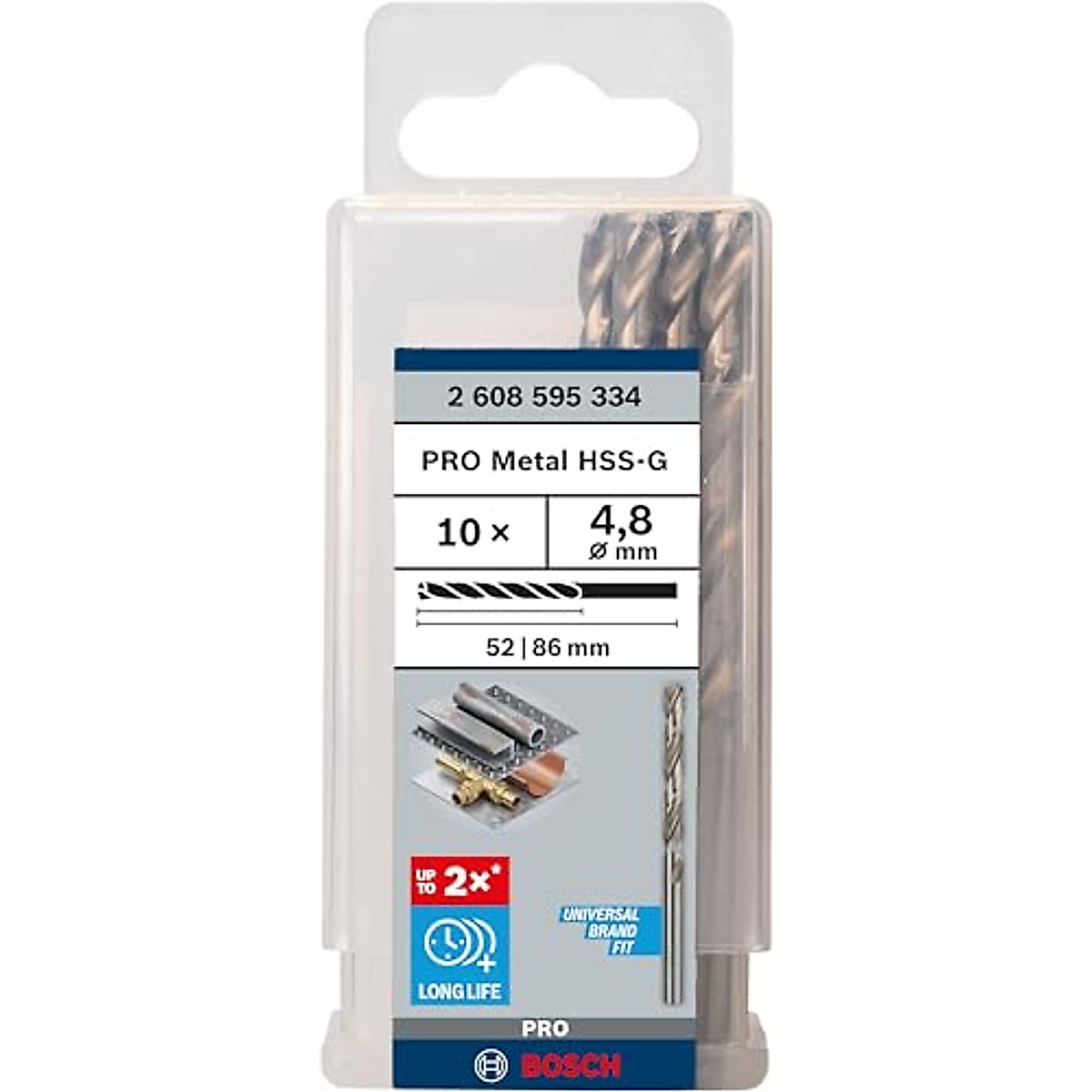 Bosch 2608595334 Metal Drill Bit Hss-G 4, 8mmx52mmx3.39In 10 Pcs