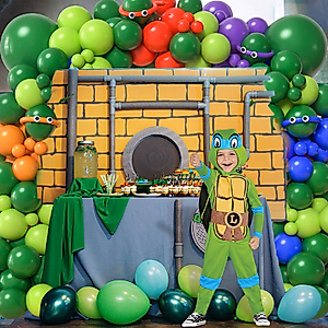 SNLN 153Pcs Turtle Birthday Party Decorations Supplies Kids Teen, Green Turtle Balloon Arch with Backdrop Tablecloth Googly Eye Long Balloons, Girls Boys Video Game Cartoon Turtle Birthday Decorations