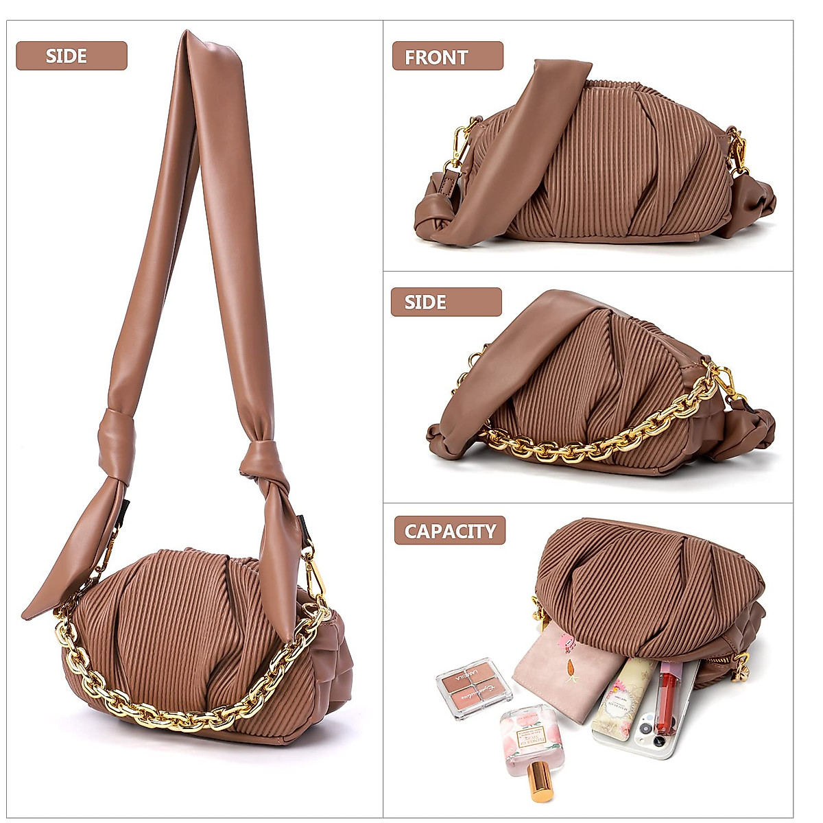 KingTo Knotted Shoulder Handbag Purse for Women Trendy Dumpling Clutch Cloud Bag Lightweight Pouch Bag