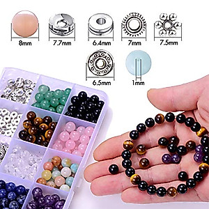 300Pcs Gemstone Round Loose Beads Wholesale Natural Stone Beads with Spacer Beads and Elastic String for Bracelets Jewelry Making