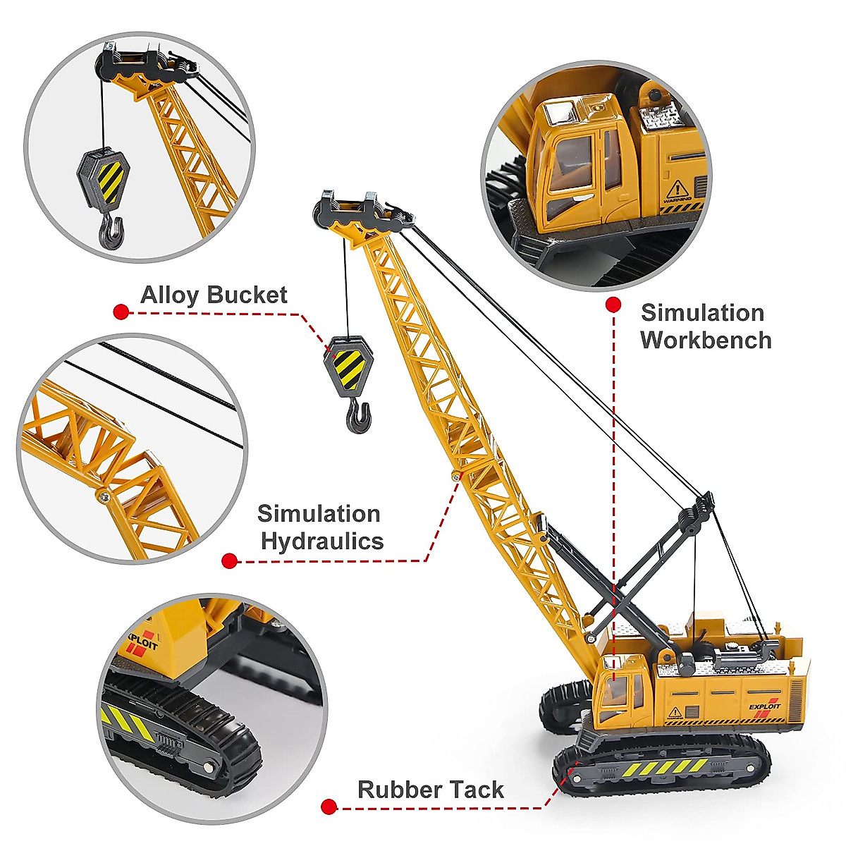 Jenilily 1:55 Scale Die-cast Crane Construction Vehicles Toy Alloy Model Car, Gifts for Kids Boys Toddler 3 4 5 Years Old