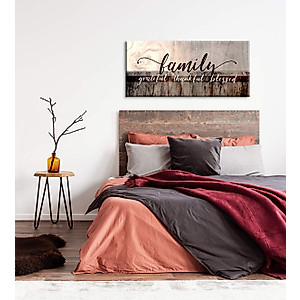 Sense Of Art | Family Grateful Thankful Blessed | Family Wall Decor | Christian Wall Decor | Family Signs | Blessed Wall Decor | Home Decorations (Brown, 42 x 19)