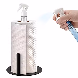 Ceuku Paper Towel Holder Countertop with Spray Bottle Paper Towel Stand with Weighted Base for Kitchen Bathroom, One-Handed Tear Stainless Steel Paper Towel Holder
