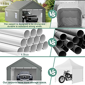 ROOMTEC Outdoor 13x20 FT Carport, Heavy Duty Canopy Storage Shed with Mesh Windows and Pure iron pipe, Waterproof Oxford Cloth, Removable Sidewalls & Doors, for Car, Boat, Party, Wedding, Light Grey