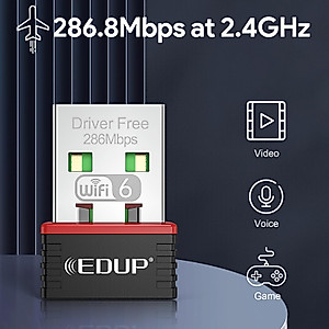 802.11ax Nano USB WiFi 6 Adapter for PC, EDUP 2.4G 300Mbps Wireless Mini USB WiFi-Adapter for Laptop Desktop PC, Travel Size Driver-Free USB WiFi Dongle, Support Windows 11/10/7