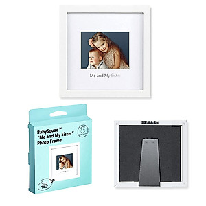 BabySquad Me and My Sister Photo Frame, 7 x 7 (INCHES), Sawtooth Hanger + Kickstand, Sister Gifts, Handcrafted White Wooden Photo Frame, Keepsake Gift