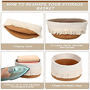 Kinlop 2 Pcs Small Woven Jute Cotton Rope Round Basket with Lid Macrame Storage Basket with Lid Decorative Storage Bins with Lids Decorative Hamper for Diaper with Cute Tassel