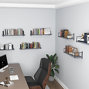 EALLRINEC Floating Shelves, 24 Inches Easy to Install Wall Mounted Shelves, Wall Shelves Set of 3, Rustic Wood Shelves for Wall Décor, Storage Shelves for Living Room (Grey)