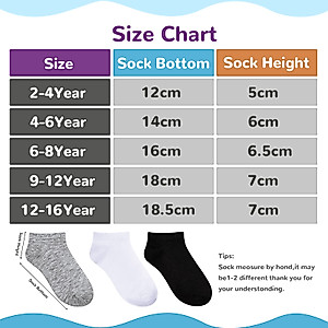 BOOPH 20 Pcs Boys Girls Half Cushion Socks Kids Low Cut Socks 6-8 Years Grey