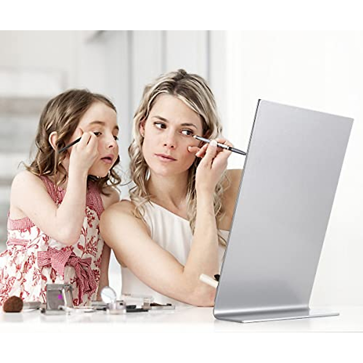 NEZZOE Modern Makeup Mirror, 12" Length Aluminum Desk Mirror, Vanity Mirror for Counter, Bedroom, Bathroom, Dorm