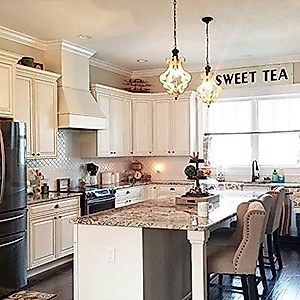 CLAXY Wooden Pendant Light Distressing Off-White Finish Farmhouse Chandelier