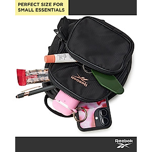 Reebok Women's Backpack - Lightweight Mini Essential Backpack - Small Casual Travel Bag, Black With Rose Gold Logo