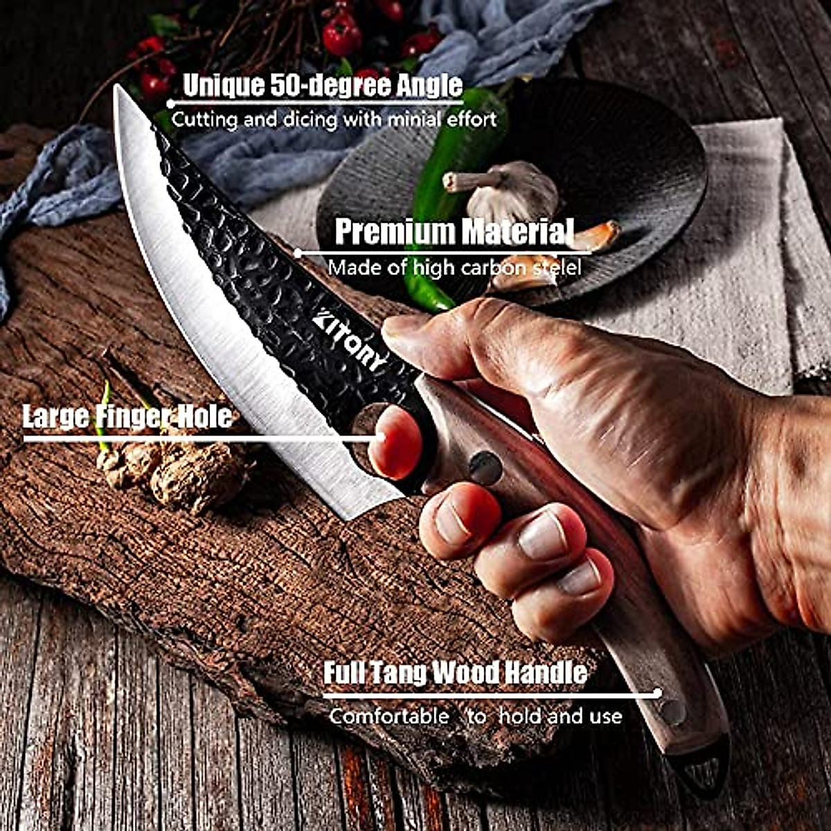 Kitory Meat Cleaver 6", Viking Knife Butcher Boning Knife Forged Fishing Fillet & Bait Knives, Full Tang Multipurpose Man Sharp Kitchen Chef Knife for Home, BBQ, Camping, Outdoor, Deboning, Survival