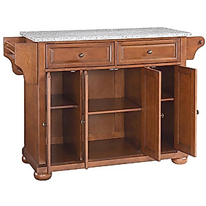 Crosley Furniture Alexandria Kitchen Island with Solid Grey Granite Top, Classic Cherry