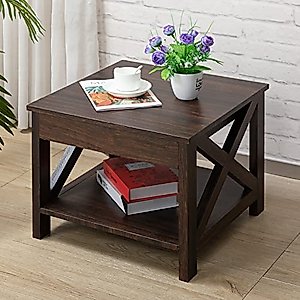 LUSUOWLZ 20" Sofa Table, 2 Tire Wooden Coffee Table, Heavy Side Table for lamp or Book, Handcrafted Accent Table, Vintage Nightstand with Shelf for Living Room