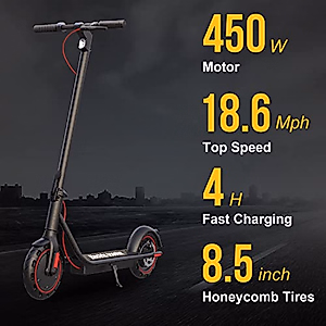 Electric Scooter 450W Powerful Motor,19mph Speed and 8.5” Honeycomb Solid Tires,Anti-Theft Lock,Wide Deck Portable & Folding e Scooter for Adults