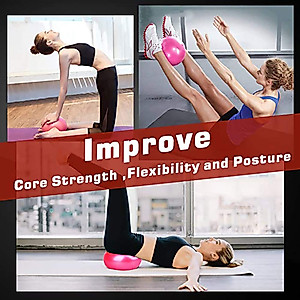 MOMPLUS 9 Inch Exercise Pilates Mini Yoga Balls Barre for Home Stability Squishy Training Physical Therapy Improves Balance with Inflatable Straw(Pink)