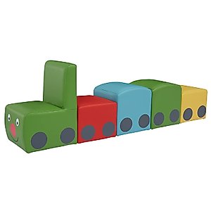 KINTNESS 5 Pcs Sofa Set Kids Flexible Seating Soft Foam Stool, Colorful Cartoon Leather Chair for Classroom, Daycares, Kindergarten and Nursery, Train
