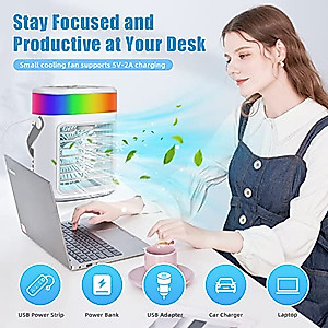Portable 4-in-1 Air Conditioner with 3 Wind Speeds, 500ML Water Tank, Evaporative Air Coole with Timer and Spray Function, Personal Cooling Fan for Bedroom, Office, Desk and Camping