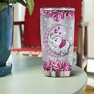 WONWIX Personalized Elephant Tumbler Coffee Mugs Gifts For Women Funny Cute Jewelry Elephants Travel Drinking Cup For Adults Birthday Christmas Valentine 20oz Stainless Steel Cups With Lid
