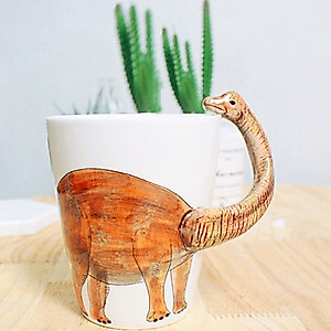 luckyse Dinosaur 3D Ceramic Mug, Long necked dragon Handle Novelty Animal Cup Gift for Christmas, Thanksgiving Day, Mother's Day, Father's Day (Dinosaur)