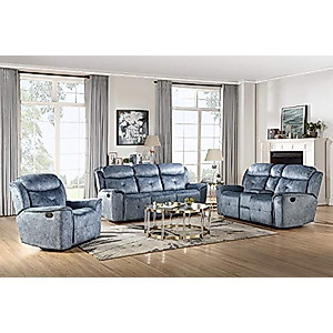 ACME Mariana Loveseat w/Console (Motion) - - Silver Blue Fabric