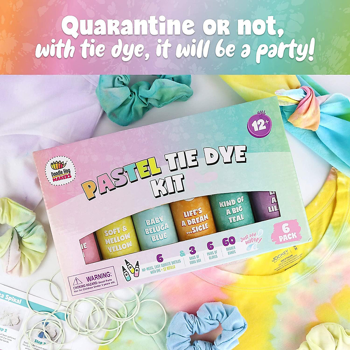 DOODLE HOG Pastel Tie Dye Kit for Large Groups, DIY Tie Dye Kit for Kids, Clothing Dye Supplies, Tie Dye Kits for Adults, 18 Full Bottles