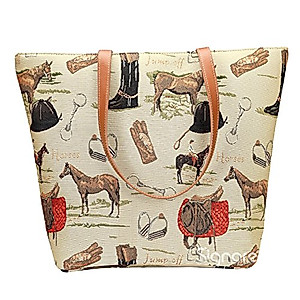 Signare Tapestry Shoulder Bag Tote Bag for Women with Horse Design (SHOU-HOR)