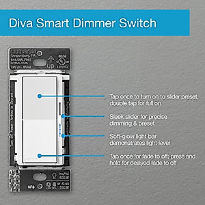 Lutron Diva Smart Dimmer Switch Starter Kit for Caséta Smart Lighting, with Smart Hub, Pico Remote, and Pedestal | No Neutral Wire Required | DVRF-BDG-1DP-A
