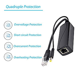 REVOTECH Gigabit PoE Splitter 12V 1A Output, IEEE 802.3af Standard Compliant 10, 100, 1000Mbps Power Over Ethernet Splitter Adapter for Security Camera CCTV Surveillance 5.5x2.1mm DC Plug (PS5712G)