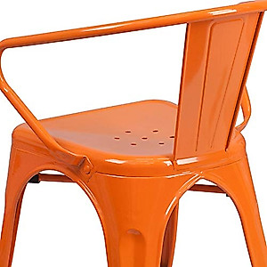 EMMA + OLIVER Commercial Grade Orange Metal Indoor-Outdoor Chair with Arms