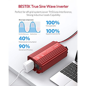 BESTEK 500W Pure Sine Wave Power Inverter DC 12V to AC(2 Outlets) 110V Car Charger Plug Inverter Adapter Converter with 4.2A Dual USB Charging Ports, ETL Listed