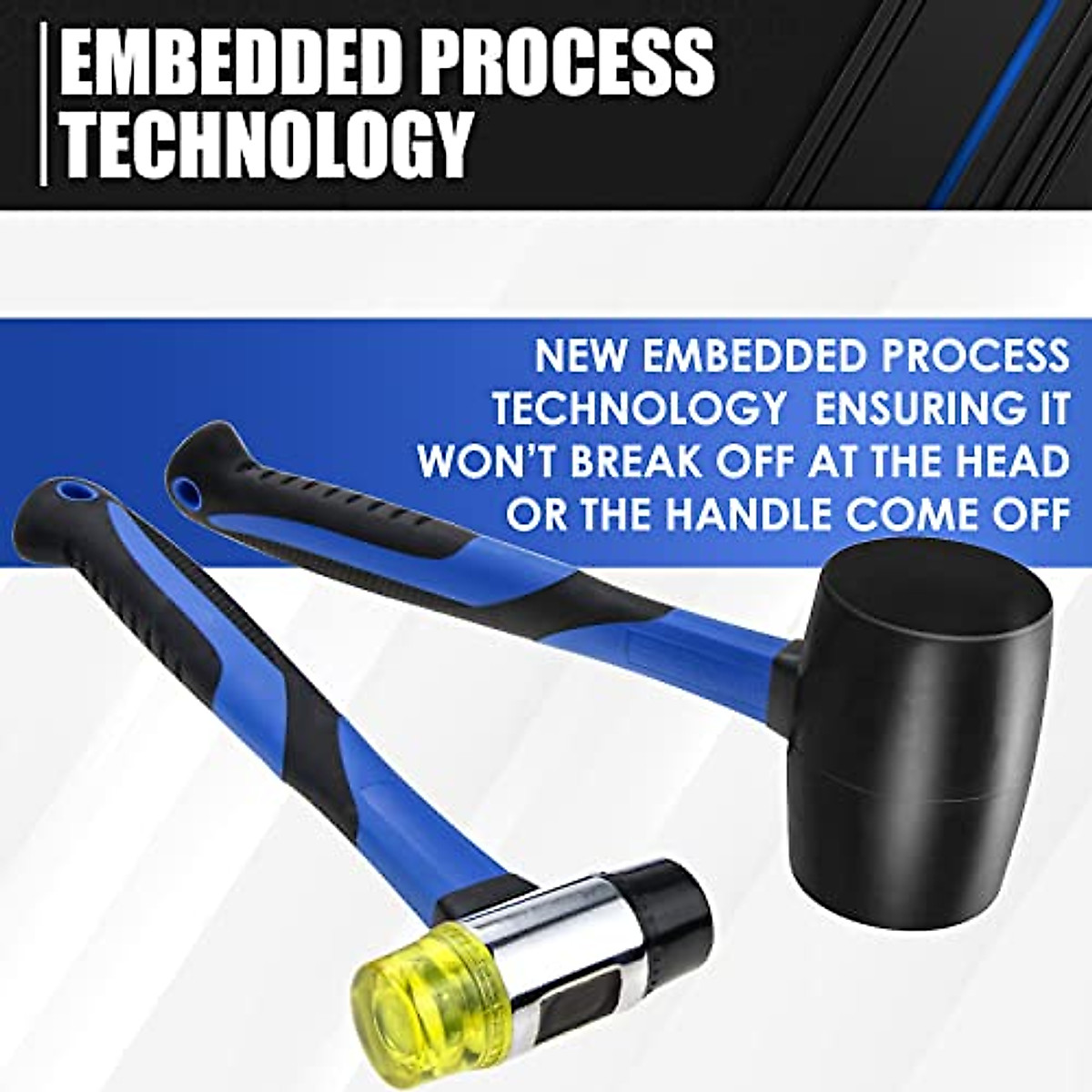 C&T 2-Piece Hammer Set,Black Rubber Mallet Hammer, Double-Faced Soft Hammer With Fiberglass Handle,Rubber Mallet Set