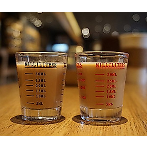 Shot Glasses Measuring cup Espresso Shot Glass Liquid Heavy Glass Wine Glass 2 Pack 26-Incremental Measurement 1oz, 6 Tsp, 2 Tbs, 30ml (Black and Red)
