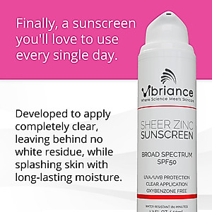 Vibriance Sheer Zinc Oxide Face Sunscreen, 1.7 fl oz - Broad Spectrum SPF 50 Tinted Moisturizer - Sensitive Skin Friendly