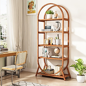 Tribesigns 5-Tier Open Bookshelf, 70.8" Tall Arched Bookcase, Modern Brown Storage Bookshelves, Freestanding Display Rack Shelving Unit for Office, Bedroom, Living Room, Easy Assembly (1PC)