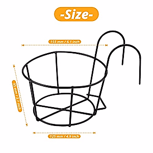 defutay Hanging Railing Planters, 4 Pack Round Flower Pot Holders,Metal Pot Plant Baskets for Balcony,Garden,Indoor & Outdoor(Black,4 PCS)