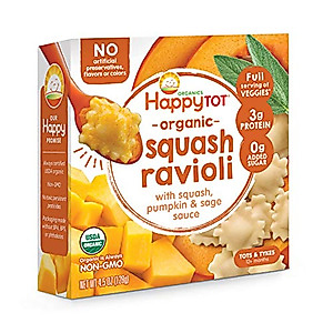 Happy Tot Organics Love My Veggies Bowl, Squash Ravioli with Squash, Pumpkin & Sage Sauce, 4.5 Ounce Pouch (Pack of 8) packaging may vary