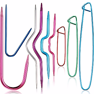 9 Pieces Cable Stitch Holders, Mixed Color Aluminum Cable Needles Stitch Holders, Safety Pin Brooch Weaving Needle Sweater Knitting Tool, Bent Tapestry Needles for Yarn Sewing Knitting