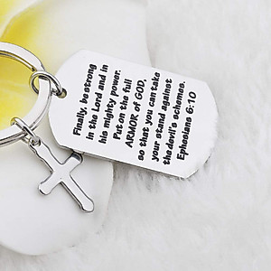 Put On The Full Armor of God Keychain Christian Jewelry Bible Verse Ephesians 6:10 Religious Gift for Men or Women (Keychain S)