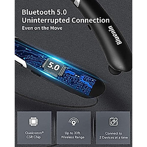 Gardway Neckband Bluetooth Headphones,Bluetooth 5.0 Wireless Headphones with Retractable Earbuds,CVC 8.0 Noise Cancelling Stereo Headset Call Vibrate Alert Earphones with Mic (Black)