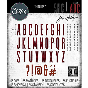 Sizzix Thinlits Die Set 65 Pack Alphanumeric Classic Upper Case by Tim Holtz, Multicolor