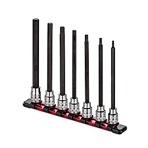 ARES 39007 - Extra Long Metric Hex Bit Socket Set - S2 Bit Provides Greater Torque - Convenient Storage Rail Included - Heat Treated Chrome Vanadium Steel Sockets