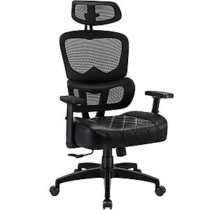VECELO Swivel Ergonomic High Back Mesh Office Chair with Adjustable Headrest Armrest, Backrest Tilt Function, Lumbar Support for Executive/Computer Desk/Task Work