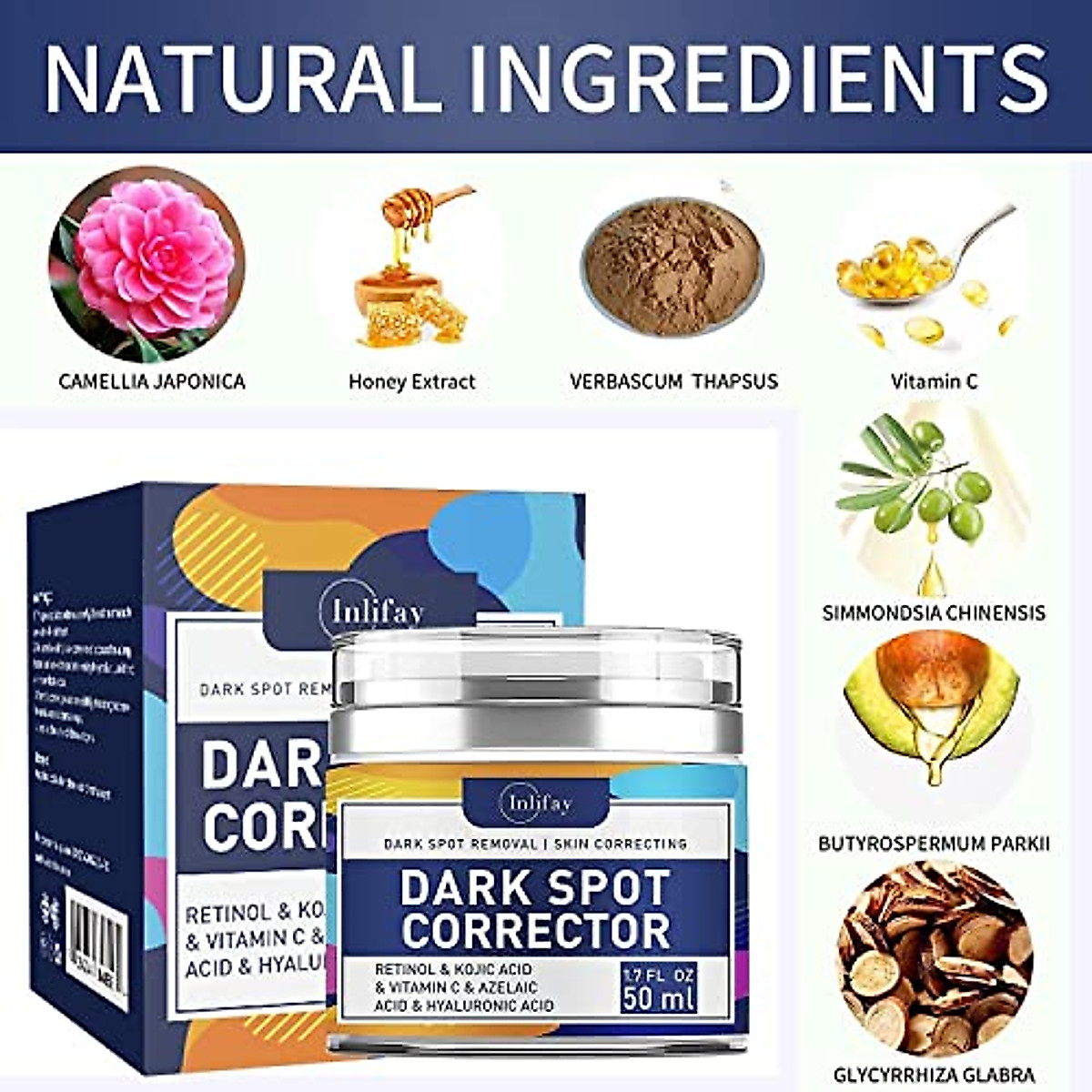 Inlifay Dark Spot Remover for Face Hyperpigmentation Treatment. Dark Spots, Melasma, Freckle, Sun Spots Removal Dark Spot Corrector Cream for Women and Men