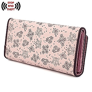 UTO-Wallet-for-Women Large Capacity PU Leather Pink Card Holder Phone Case Zipper Pocket Purse Clutch 204 (Pink)
