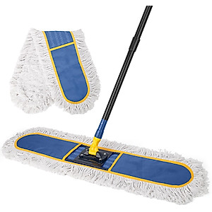 KeFanta 36" Commercial Dust Mops for Floor Cleaning,Industrial Dry Mop with Heavy Duty Long Handle,Large Cotton Reusable mop Head,for Hardwood,Tile,Concrete,Laminate,Garage Floors(Blue)