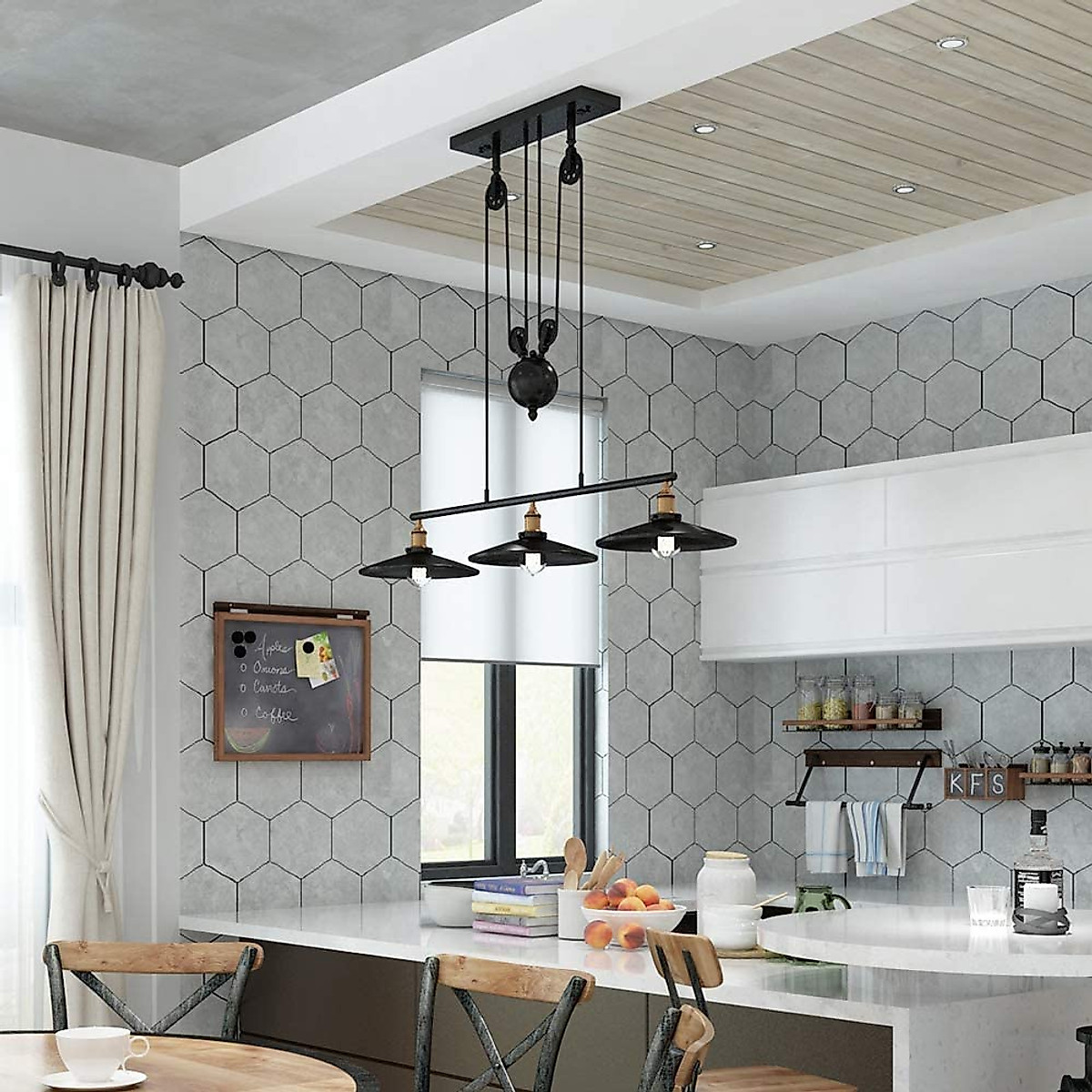 WINSOON Dining Room Light Fixture 3 Pack Light for Kitchen Island, Pulley Pool Table Light Fixture, Rustic Farmhouse Chandeliers for Dining Room Foyer Hallway