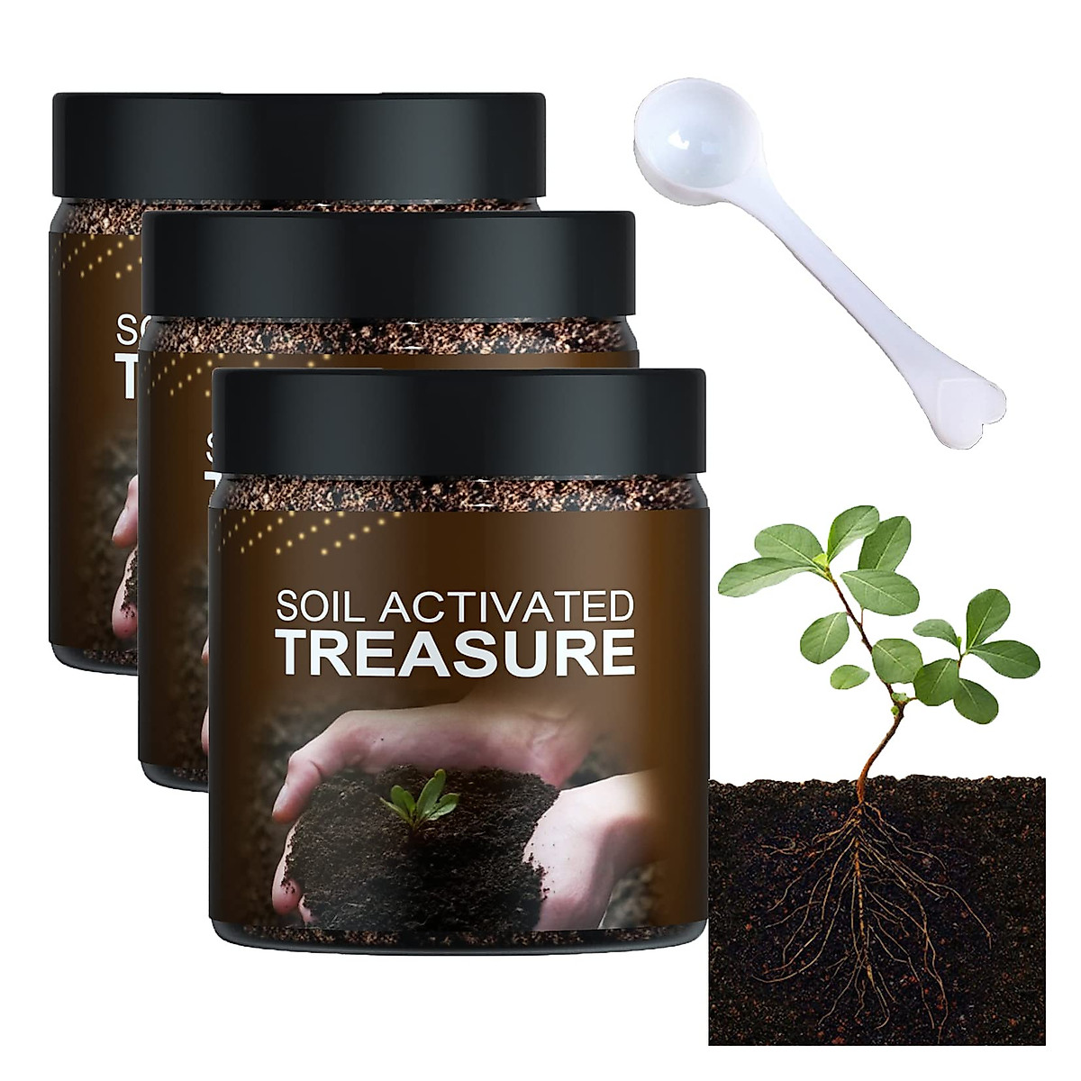 XIRUJNFD Soil Activated Treasure-You Will Be Amazed! Indoor Plant Fertilizer, Soil Activated Treasure, Fertilizer for Plants Flower Lawn, Improve Plant Growth (100g,3Pcs)