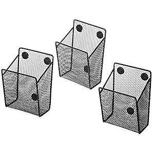 MyGift Black Metal Mesh Magnetic Office Supplies Pen Pencil and Marker Holder, Whiteboard Accesories Storage Basket, School Locker Organizer Accessory Pencil Cup, Set of 3